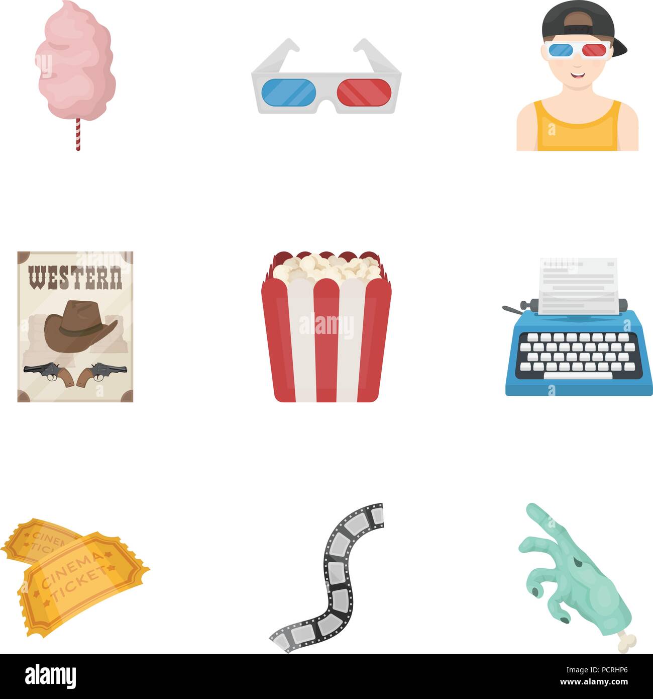 Films and cinema set icons in cartoon style. Big collection of films ...