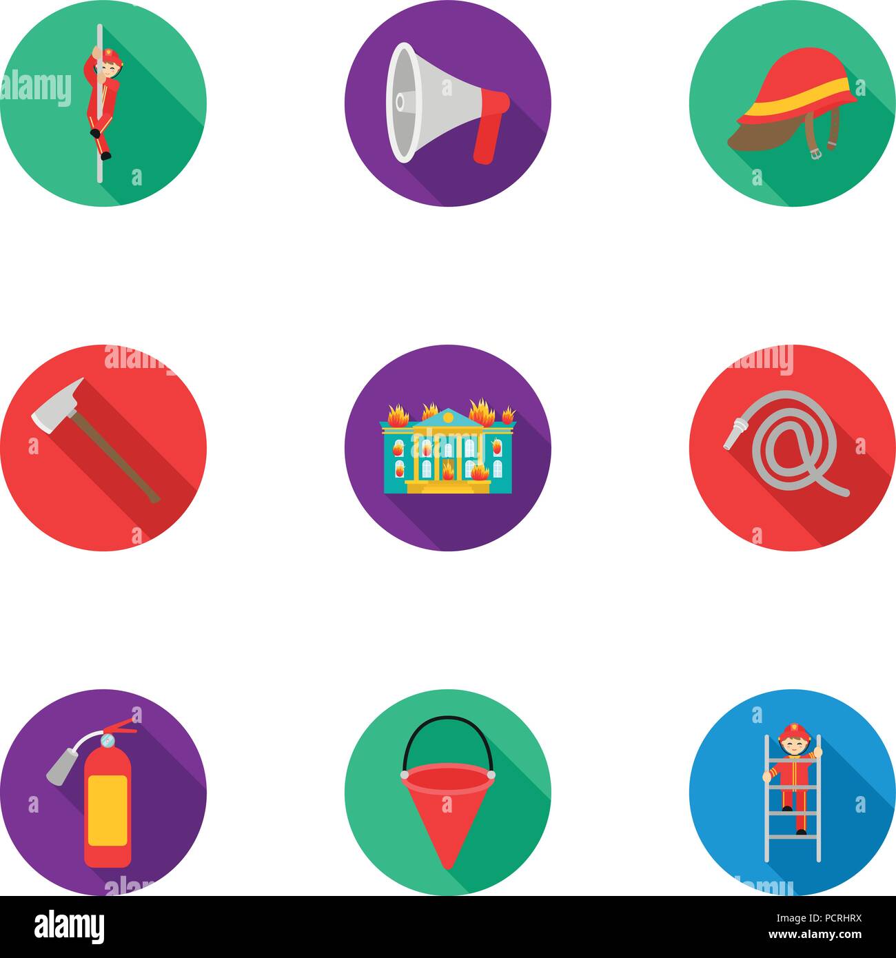 Fire department set icons in flat style. Big collection of fire ...