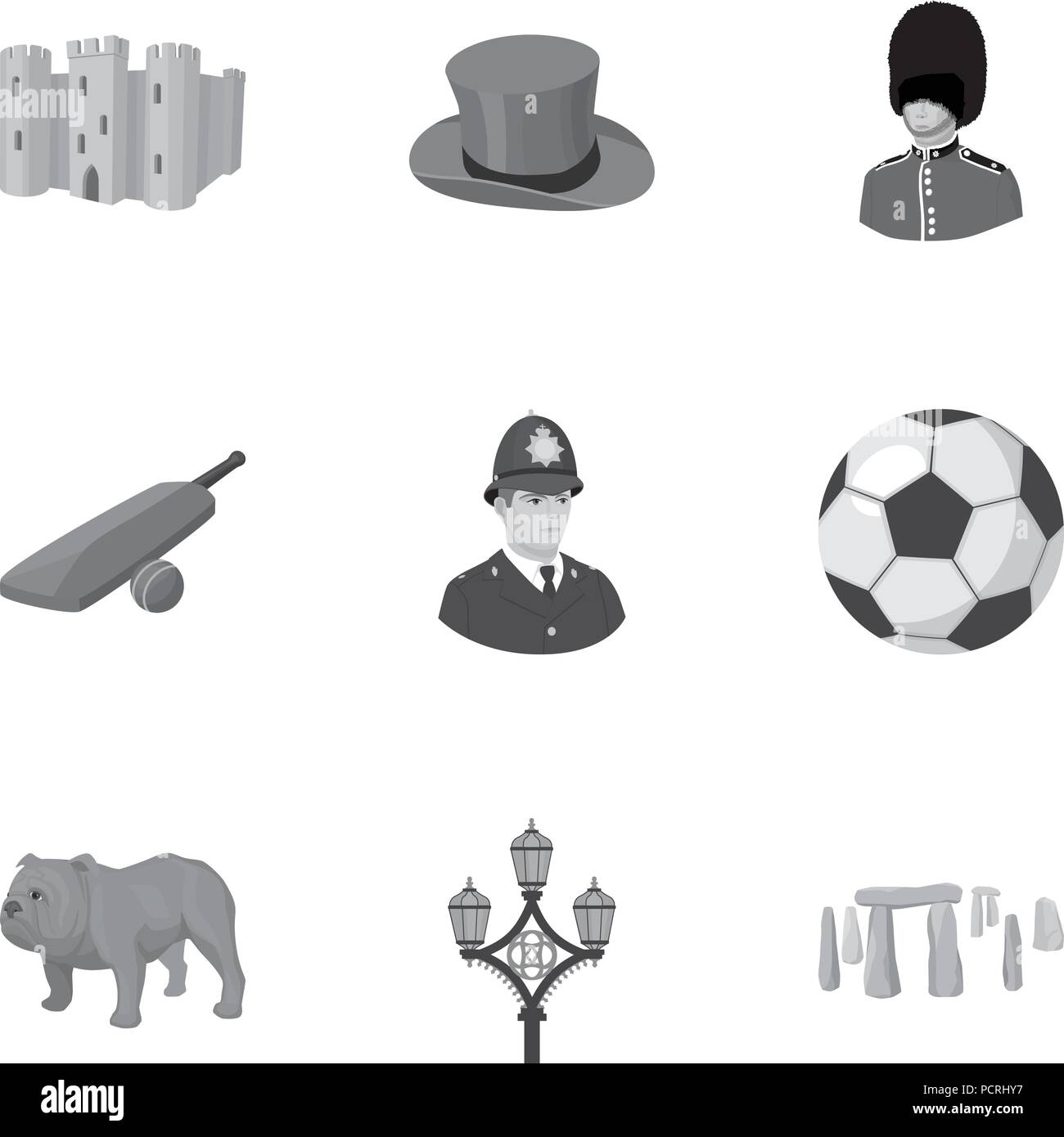 England country set icons in monochrome design. Big collection of ...
