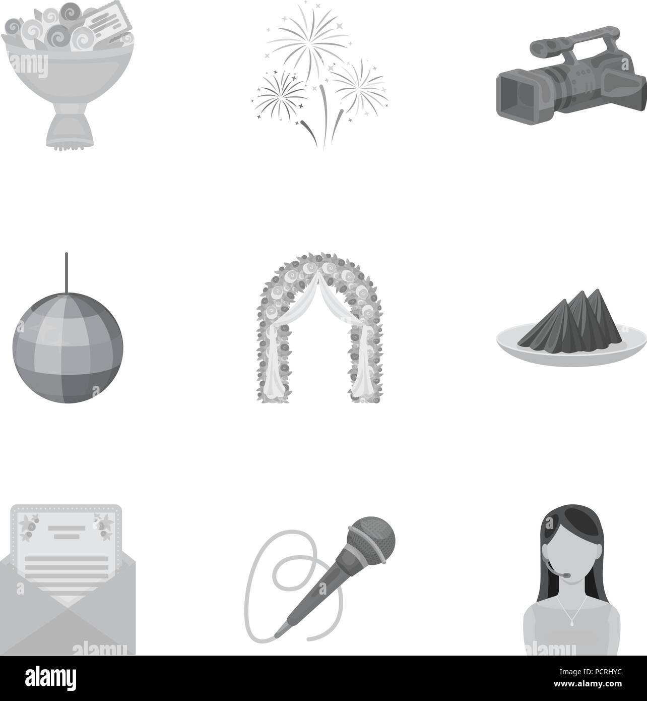 Event service set icons in monochrome design. Big collection of event ...