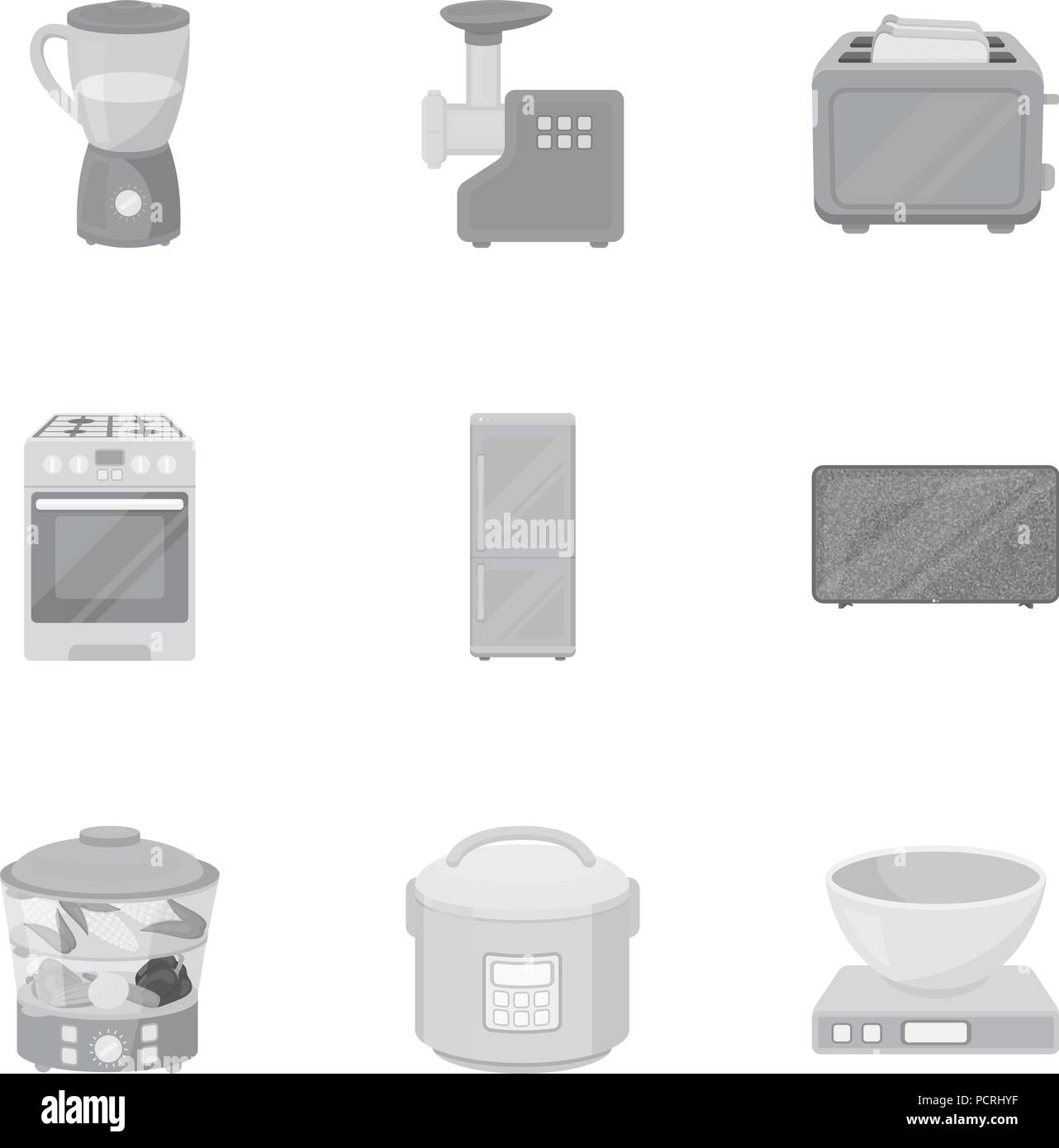 Household appliances set icons in monochrome style. Big collection of ...
