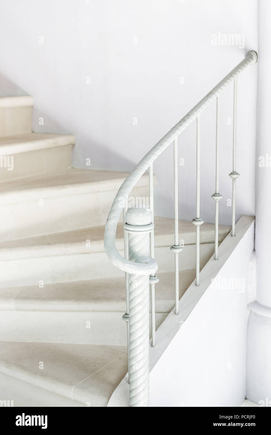 White stairs with vintage white railing Stock Photo - Alamy