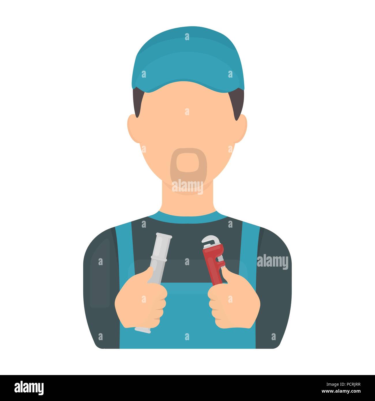 Plumber icon in cartoon style isolated on white background. Plumbing ...