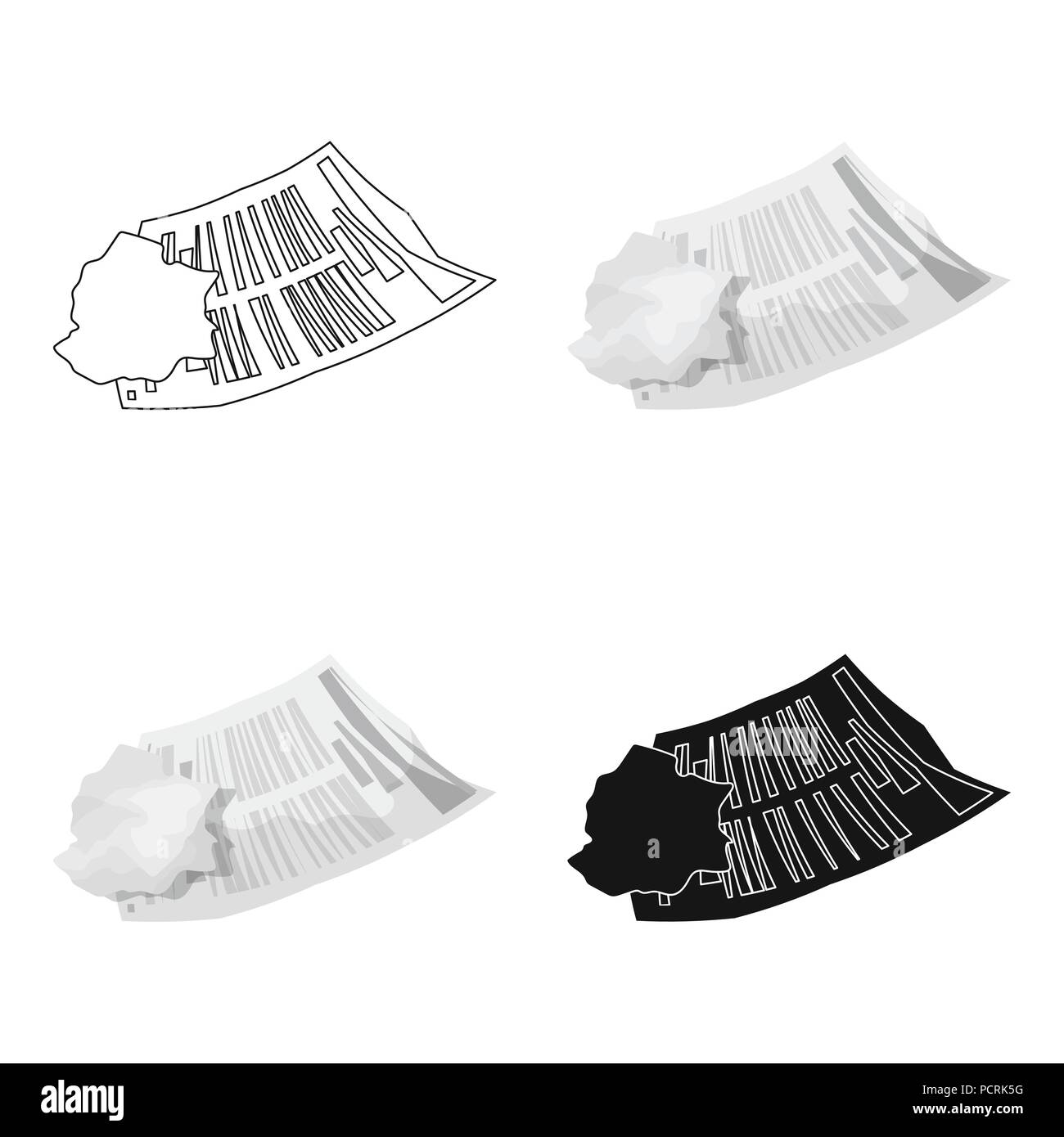 Crumpled paper icon in cartoon style isolated on white background ...