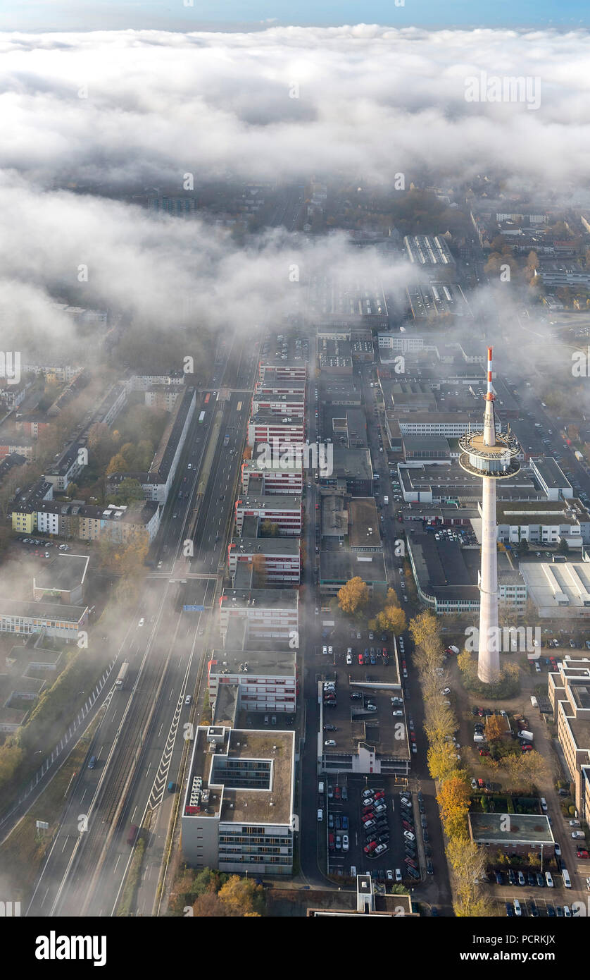 ETEC and TV tower in clouds, autumnal clouds above city centre of Essen ...