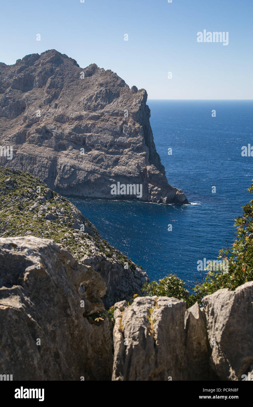 Cliff on the mediterranean waves in Cap de Formentor - Maiorca Stock ...