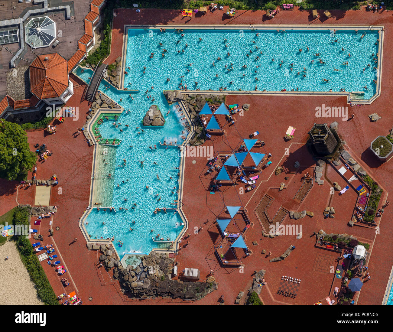 Aerial view, Outdoor Pool Werne wave pool, Werne, Ruhr area, North ...