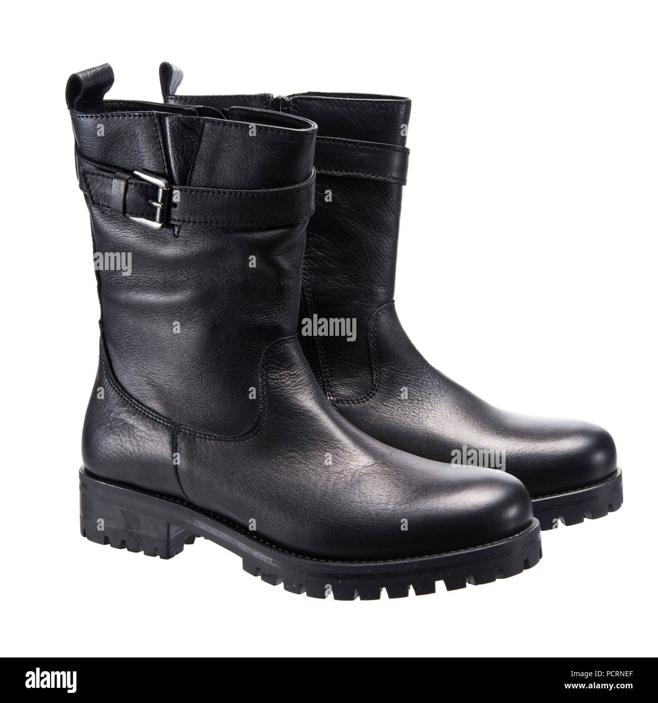 leather black boots Stock Photo - Alamy