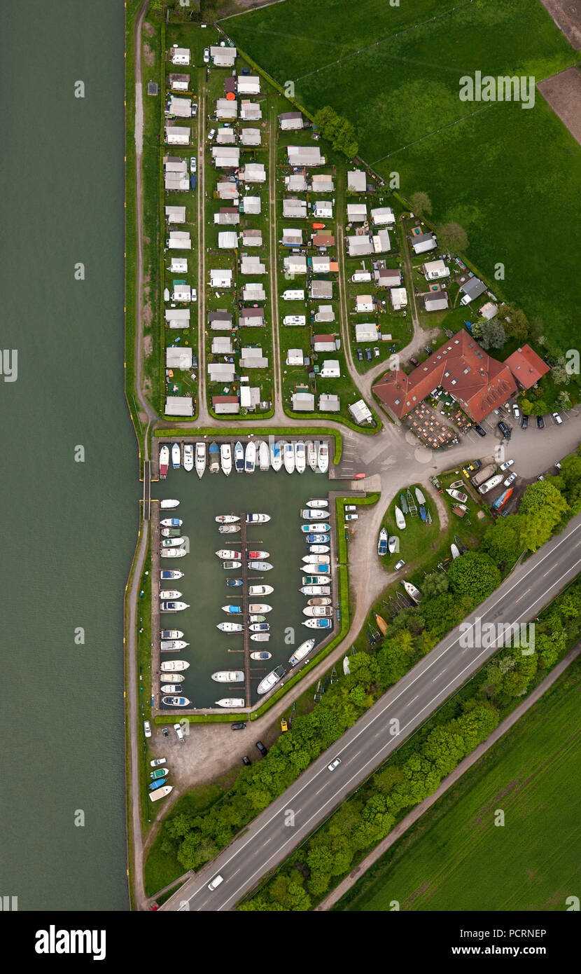 Aerial view, camping site marina Waltrop, Waltrop, Ruhr area, North ...