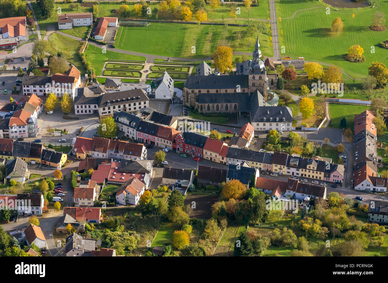 Aerial view, church and Benedictine Abbey Tholey, Tholey, Saarbrücken ...