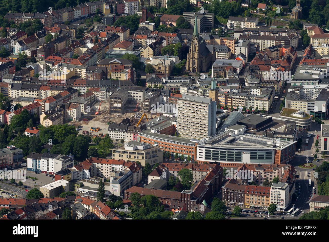 Aerial view, demolition for new town hall gallery Friedrich-Ebert-Platz ...