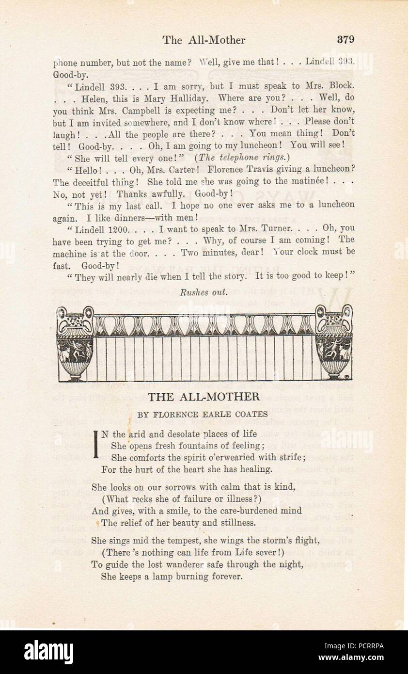 All-Mother by Florence Earle Coates, Lippincotts March 1914 Stock Photo ...