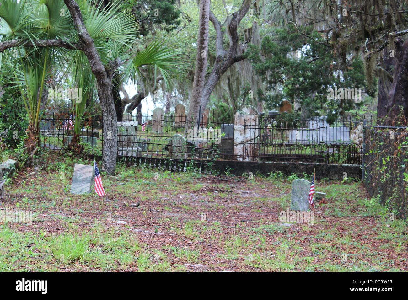 American flags commemorating Memorial Day, Cedar Key Cemetery, est 1886 ...