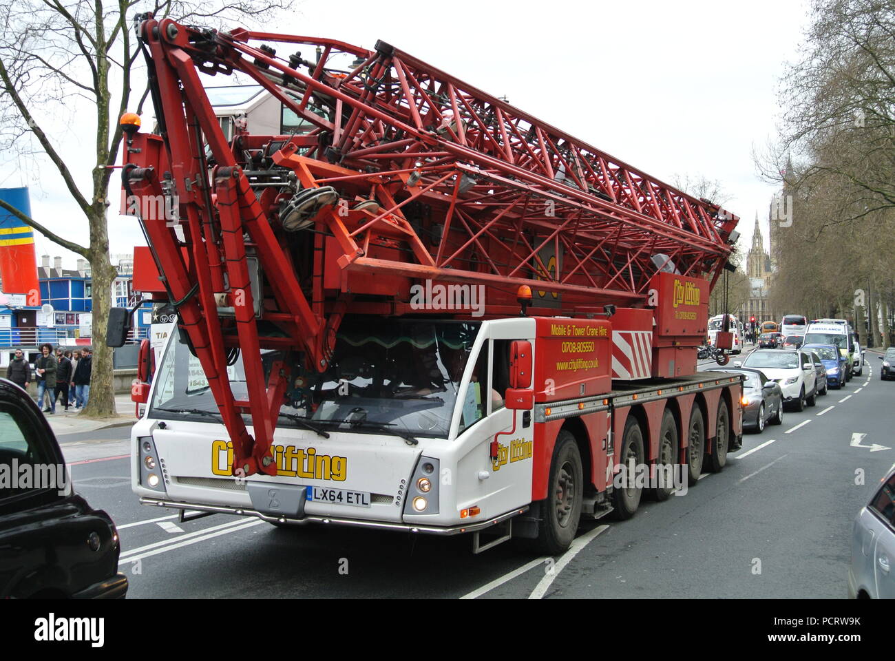 Mobile heavy lifting crane near Victoria Embankment, London, England ...