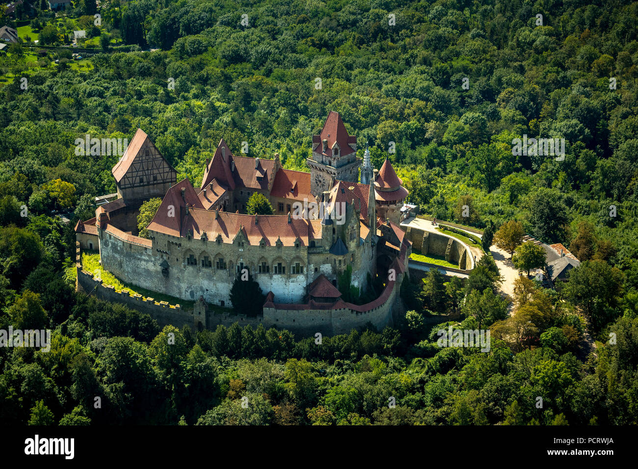 Aerial view, castle Kreuzenstein, medieval castle, Leobendorf, Lower ...