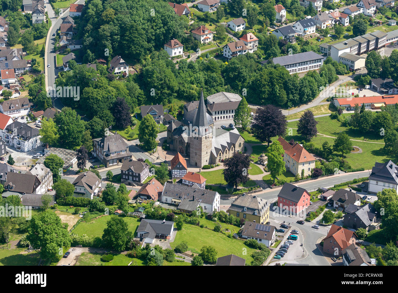 St. Blaise Church Balve, aerial view of Balve Stock Photo - Alamy