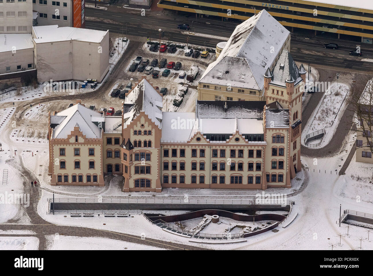 Aerial view, Hörder Castle, Phoenixsee, former steelwork Dortmund Hörde ...