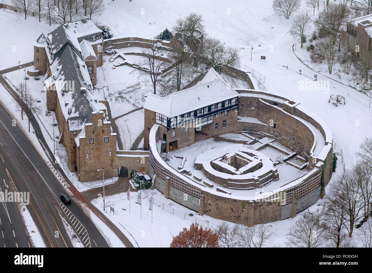 Aerial view, Broich Castle, Mülheim an der Ruhr, Ruhr area, North Rhine ...