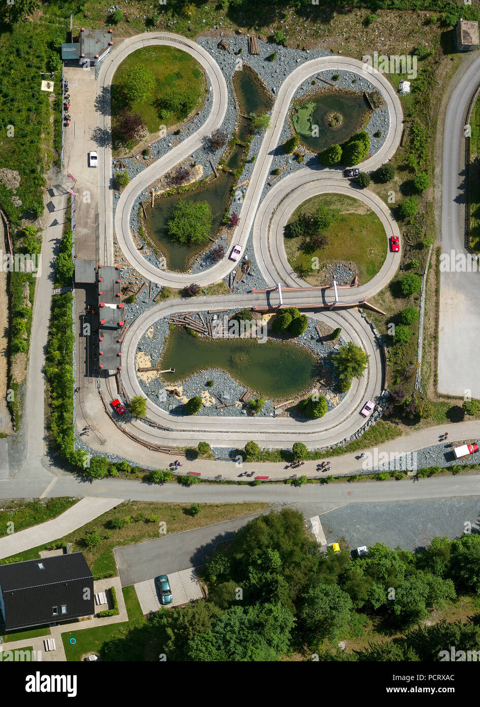 GoKart race track, terrain Fort Fun adventure land, aerial view of ...