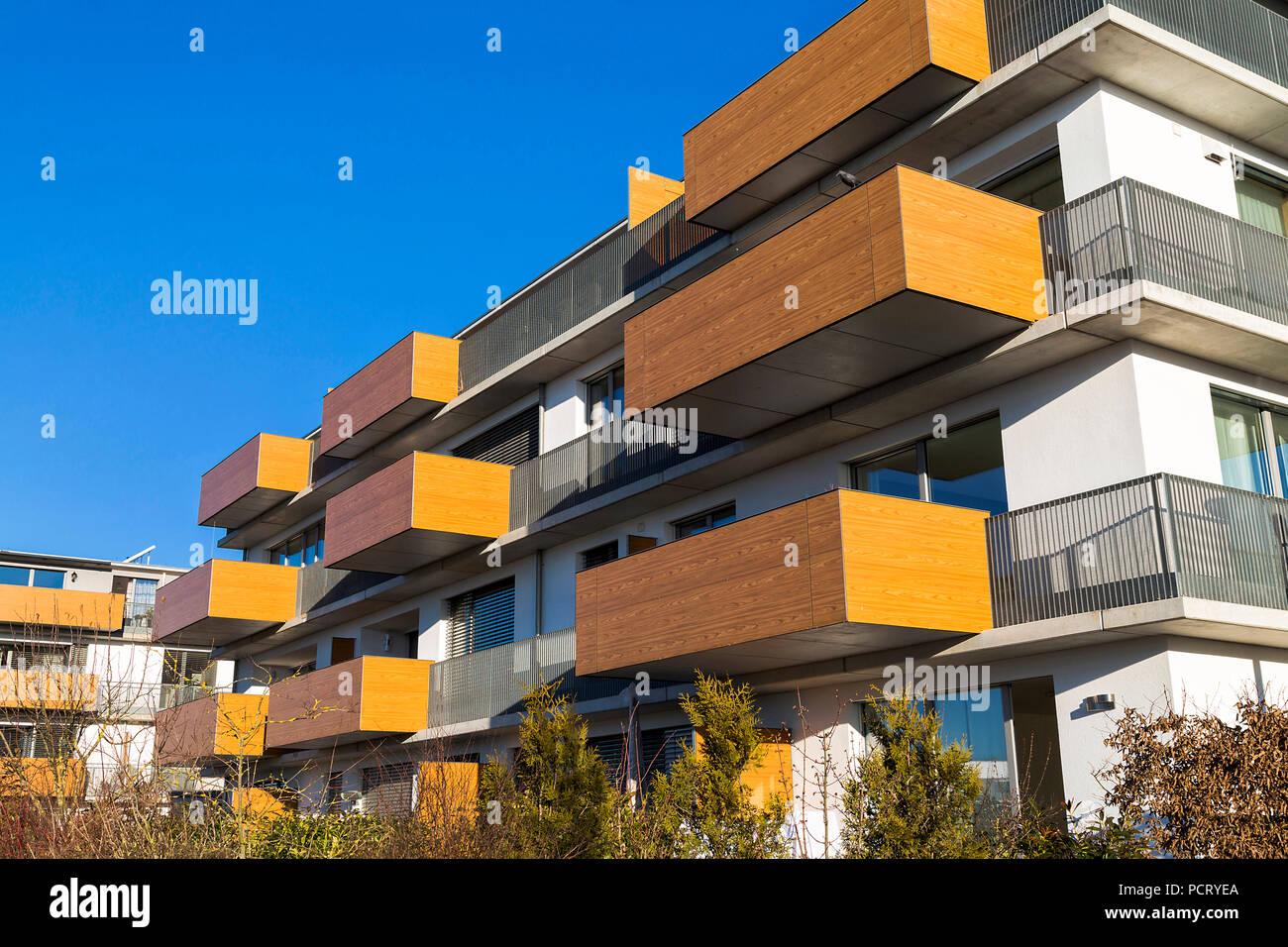 New residential building with balconies, modern architecture Stock ...