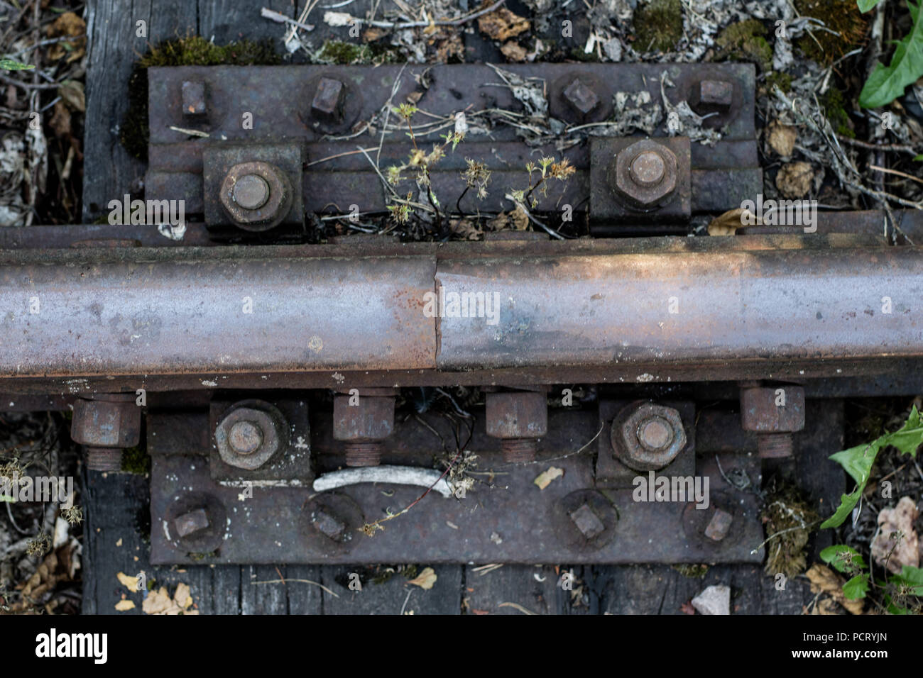 Old railway rails. Connecting railway rails in old technology. Season ...
