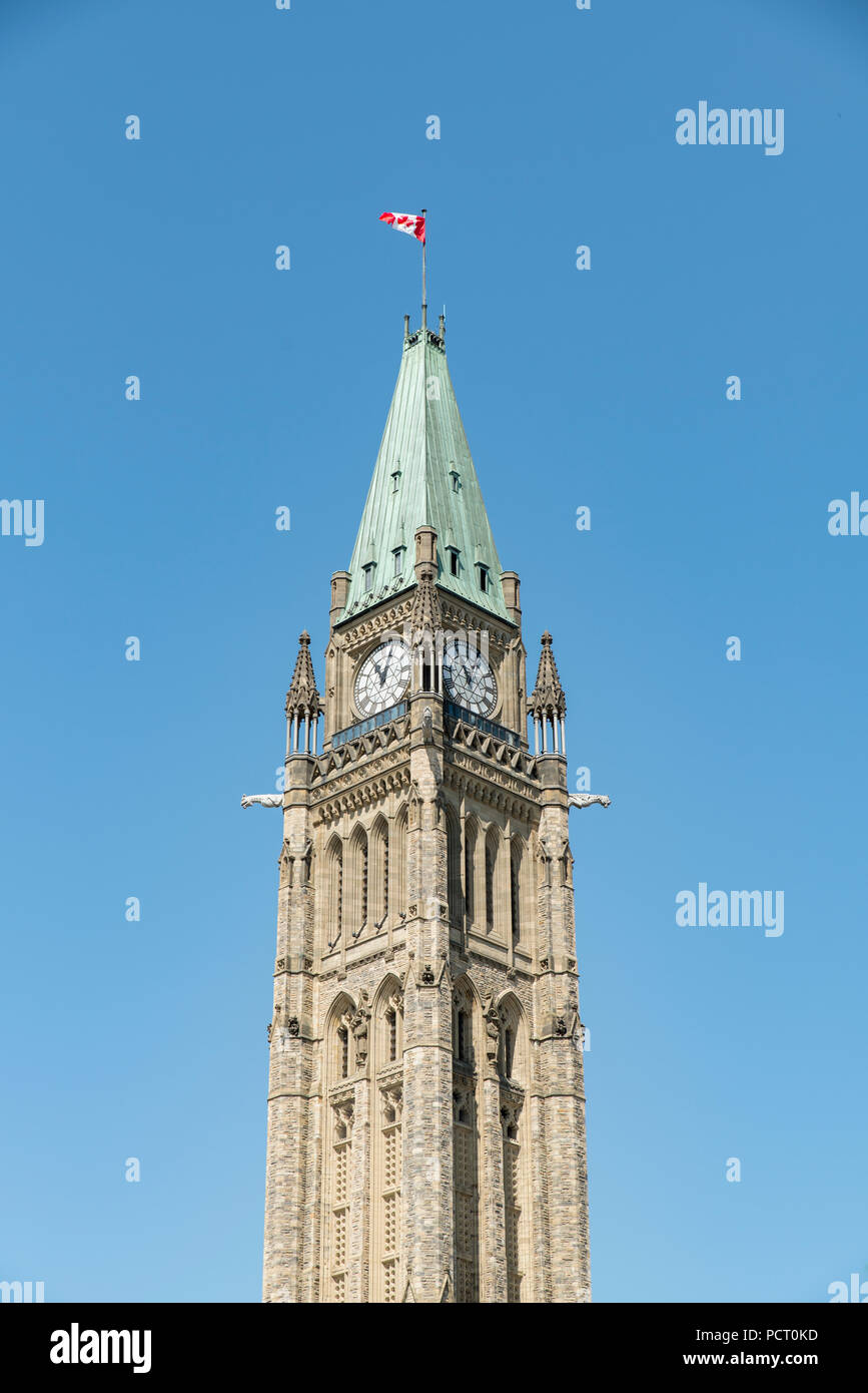 Ottawa, Ontario, Canada. Upper portion of Peace Tower, Centre Block ...