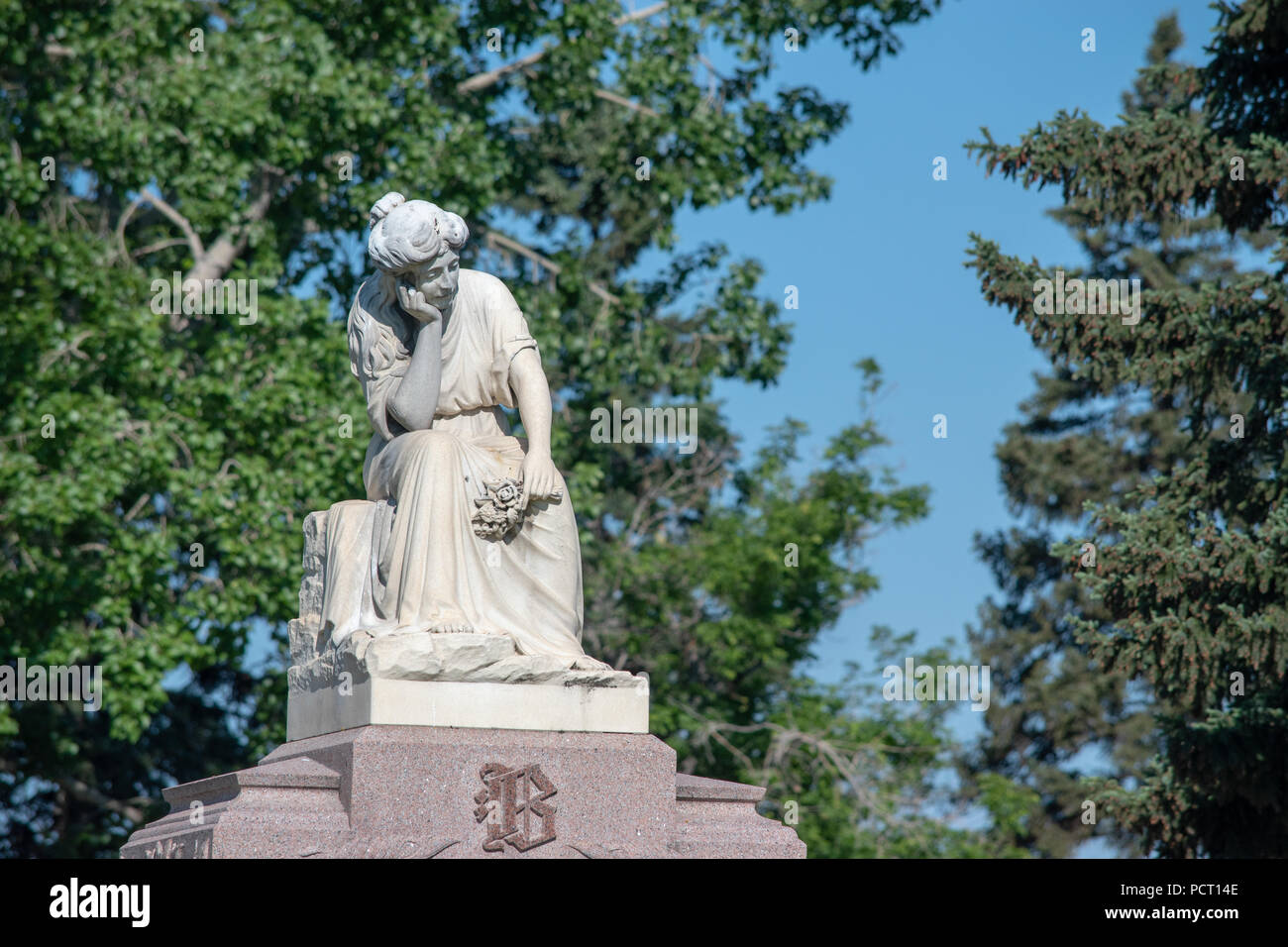 Sculpted female tombstone marker at the Union Cemetary, Calgary ...