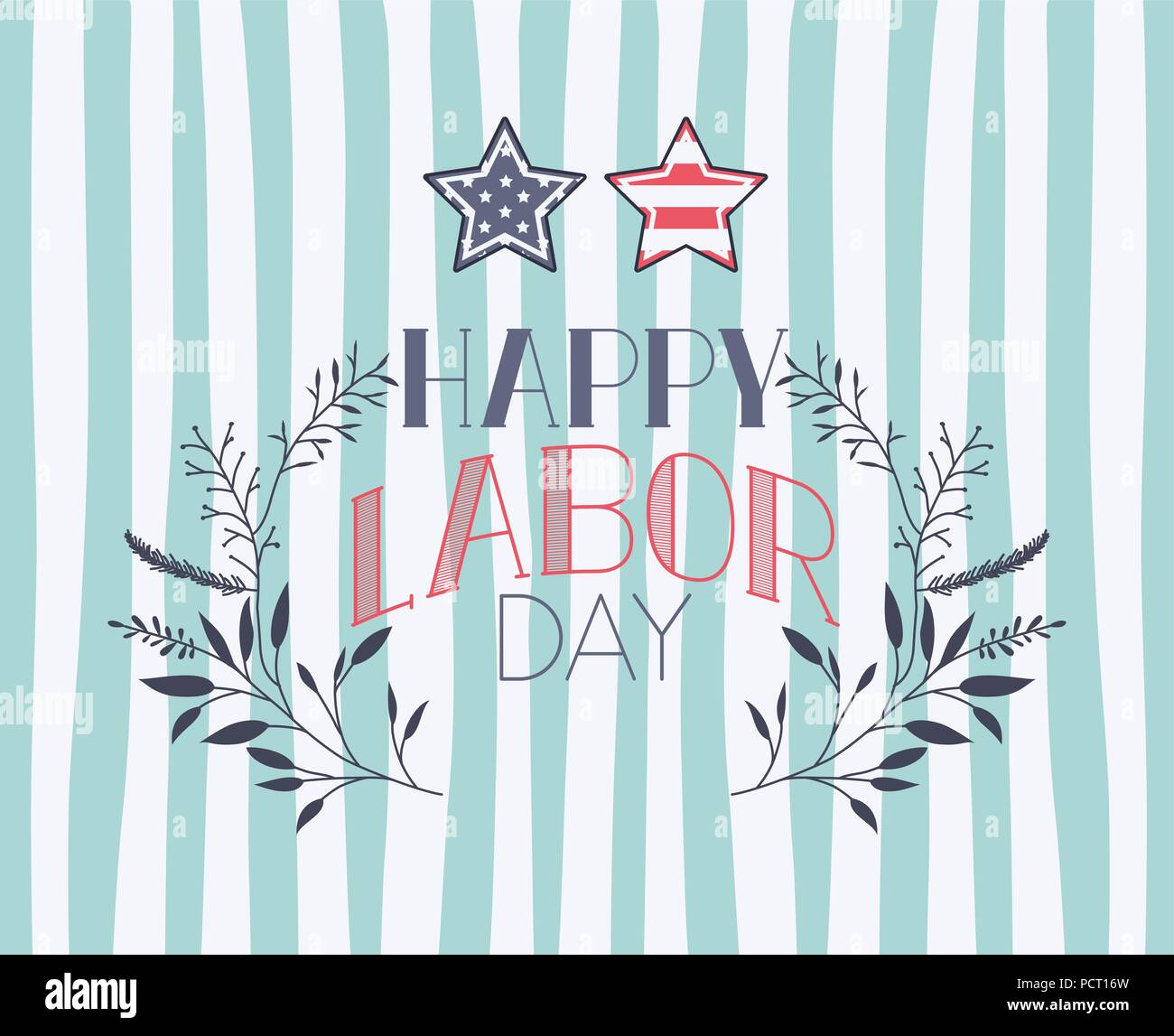 happy labor day label with leafs and stars Stock Vector Image & Art - Alamy