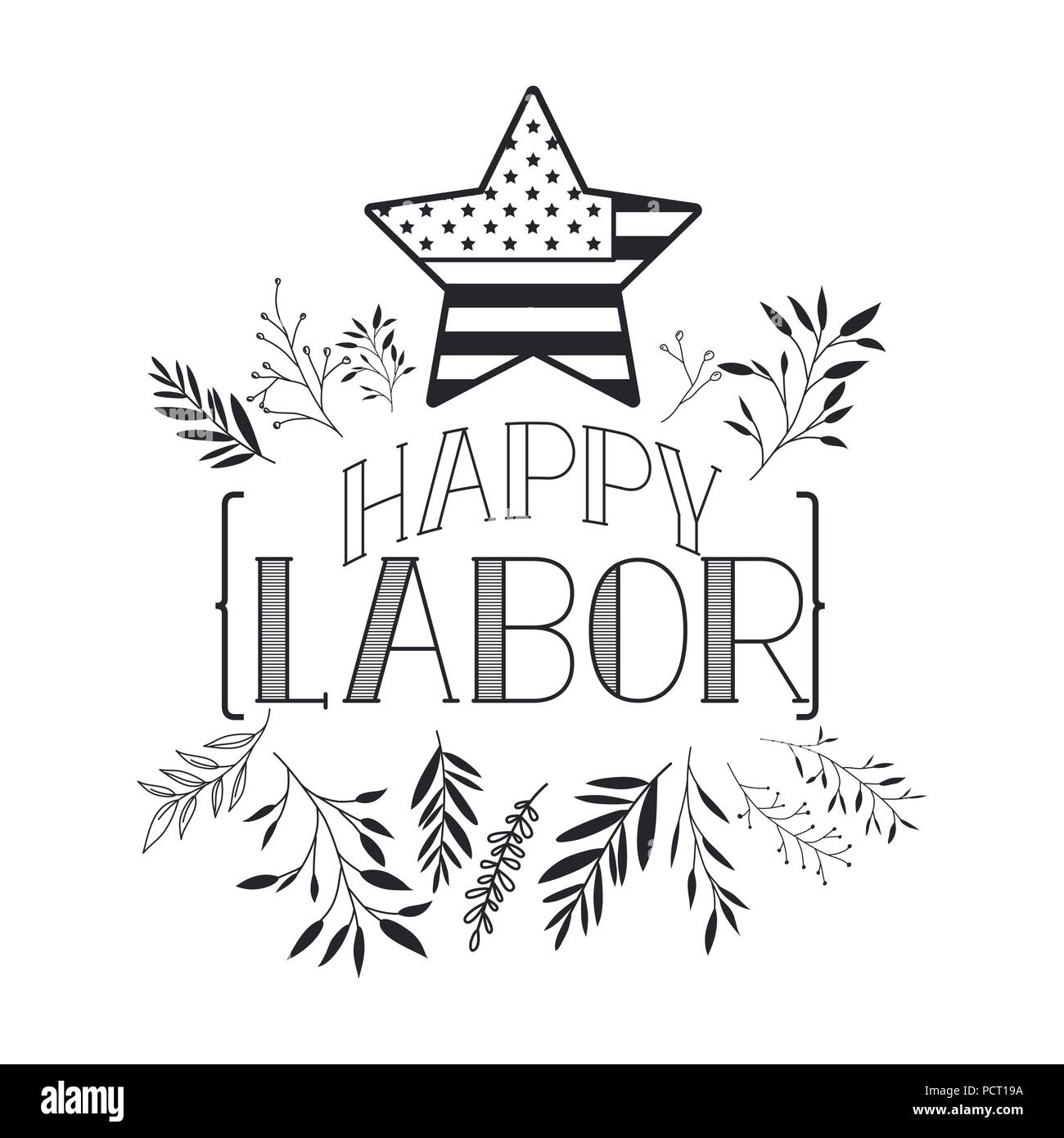 happy labor day label with leafs frame and star Stock Vector Image ...