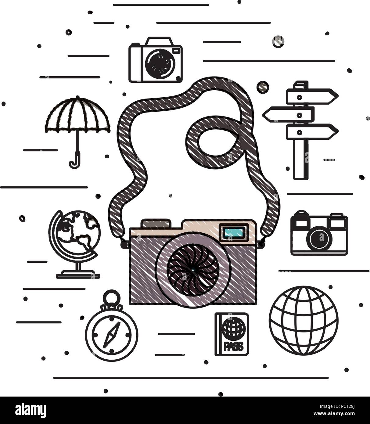 camera photographic with travel set icons Stock Vector Image & Art - Alamy