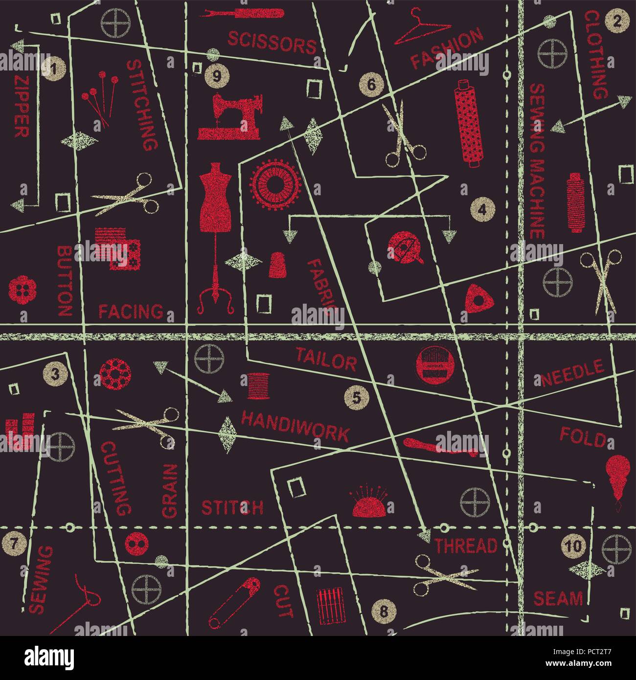Conceptual seamless pattern background with sewing and tailoring ...