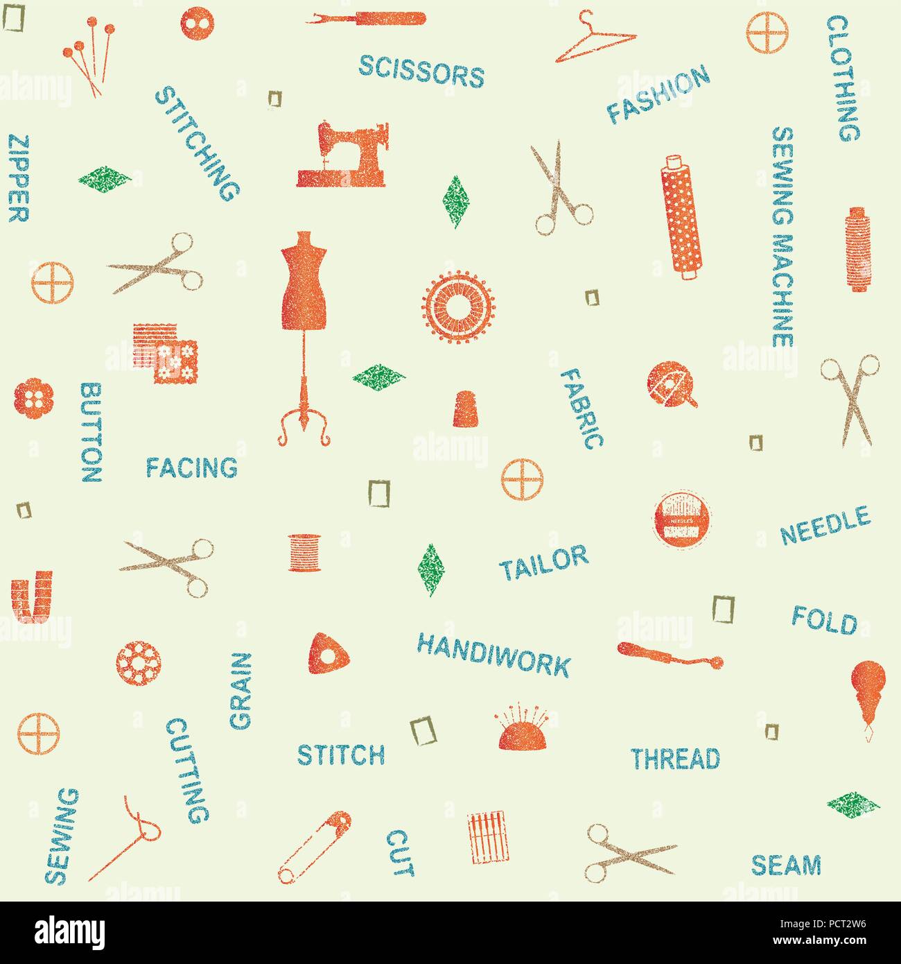 Retro Seamless Pattern With Sewing And Tailoring Related Symbols And