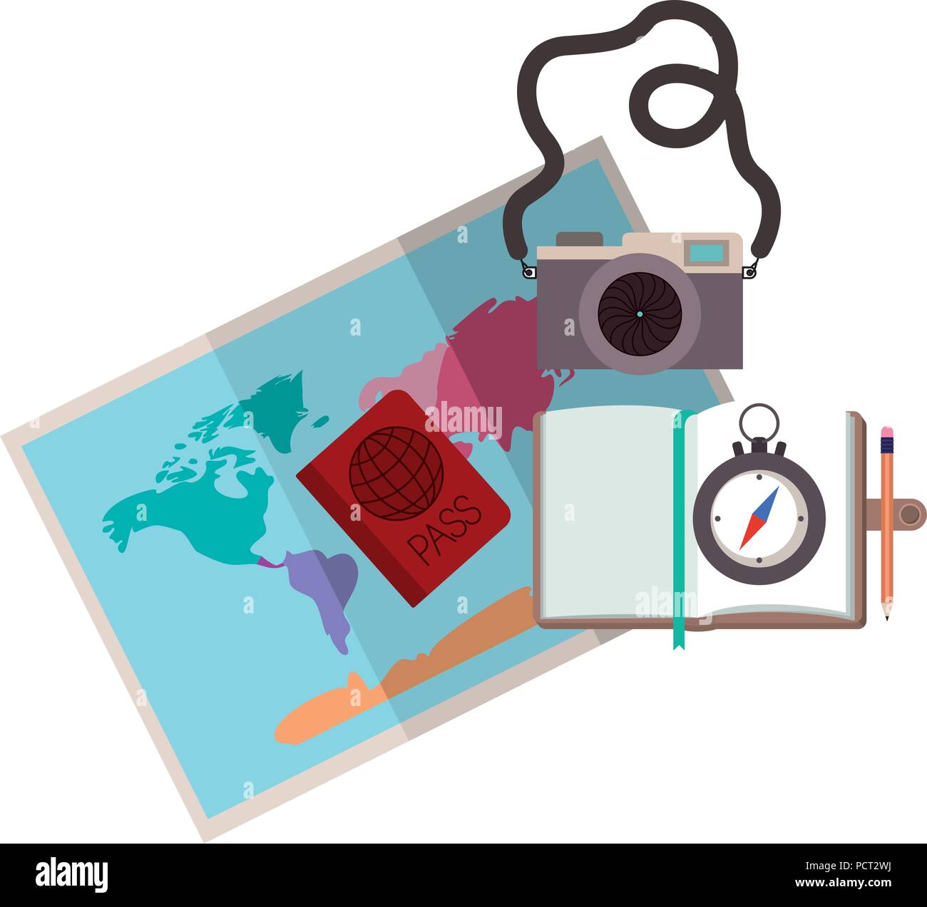 paper map with travel around world icons Stock Vector Image & Art - Alamy