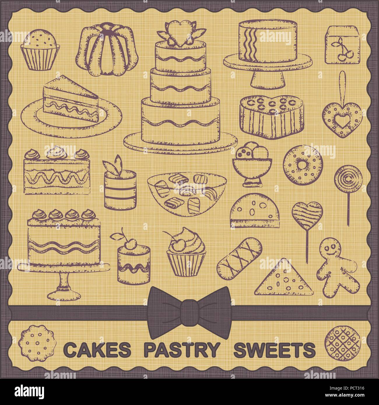 Vintage sweets related poster with canvas textured background Stock ...
