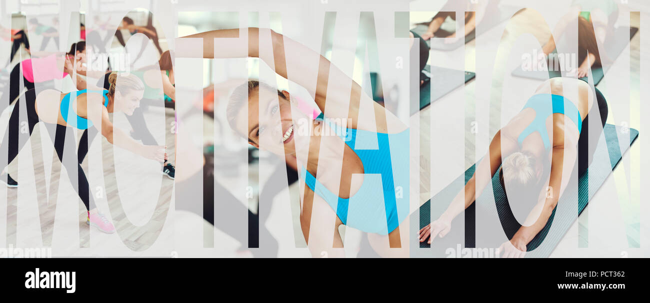 Collage of a group of fit young women in sportswear enjoying a workout ...