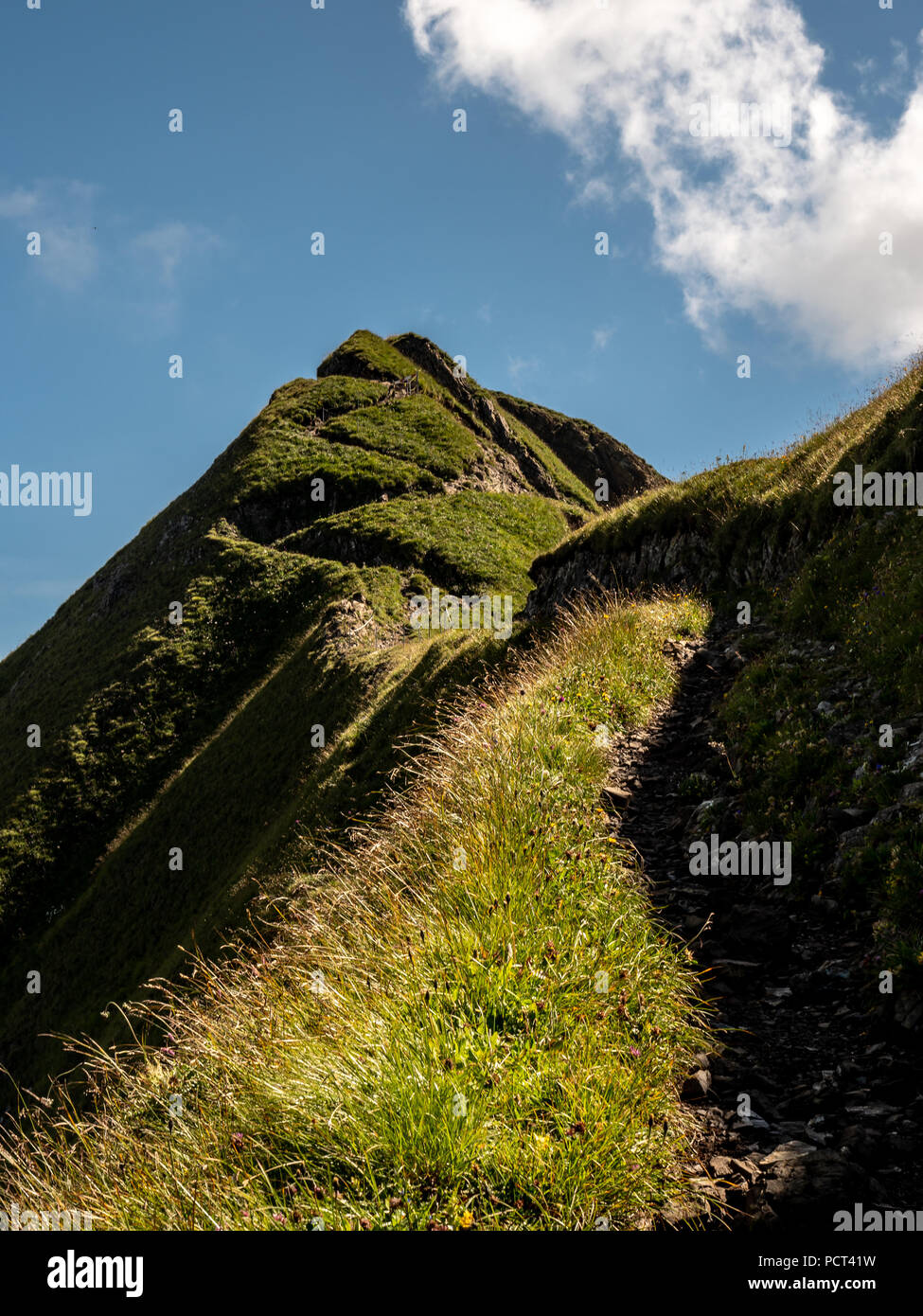 mountain hiking path scary ridge walk during sunny summer day swiss ...
