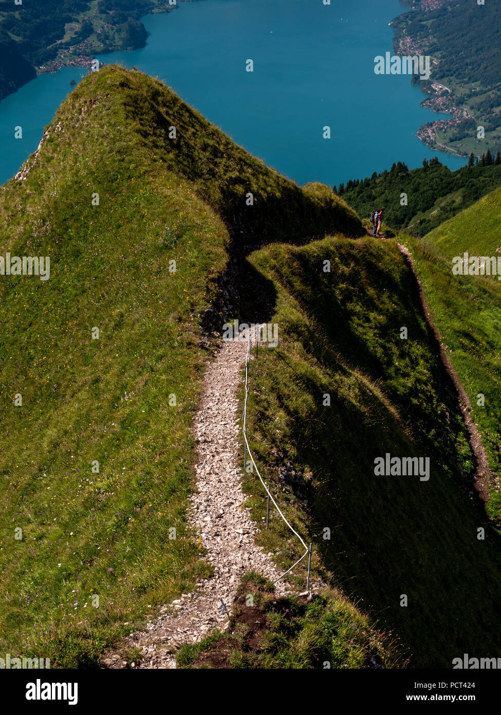 mountain hiking path scary ridge walk during sunny summer day swiss ...