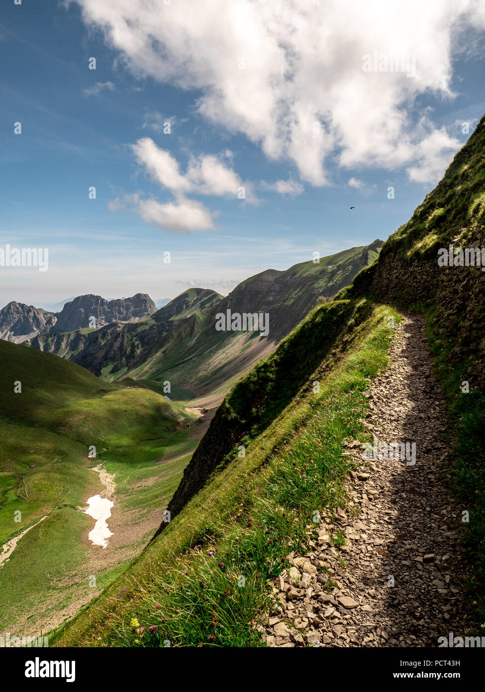 beautiful hiking path along a mountain during sunny summer day, ridge ...