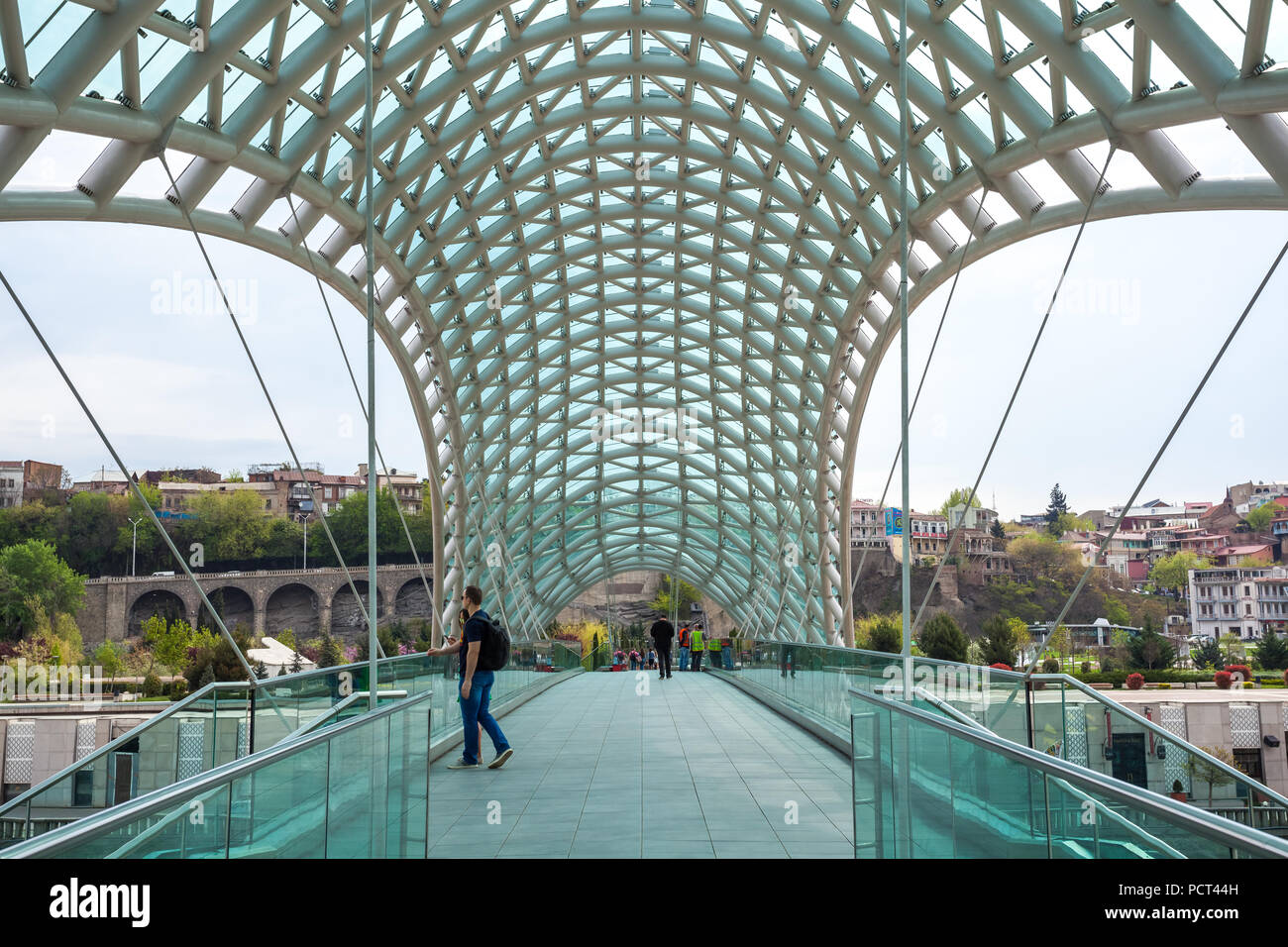Bridge of Peace in Tbilisi, Geaorgia, pedestrian bridge over the Kura ...
