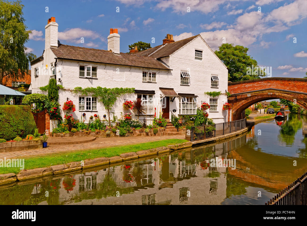 Bridgewater canal in Lymm village, Warrington, Cheshire, England, UK ...