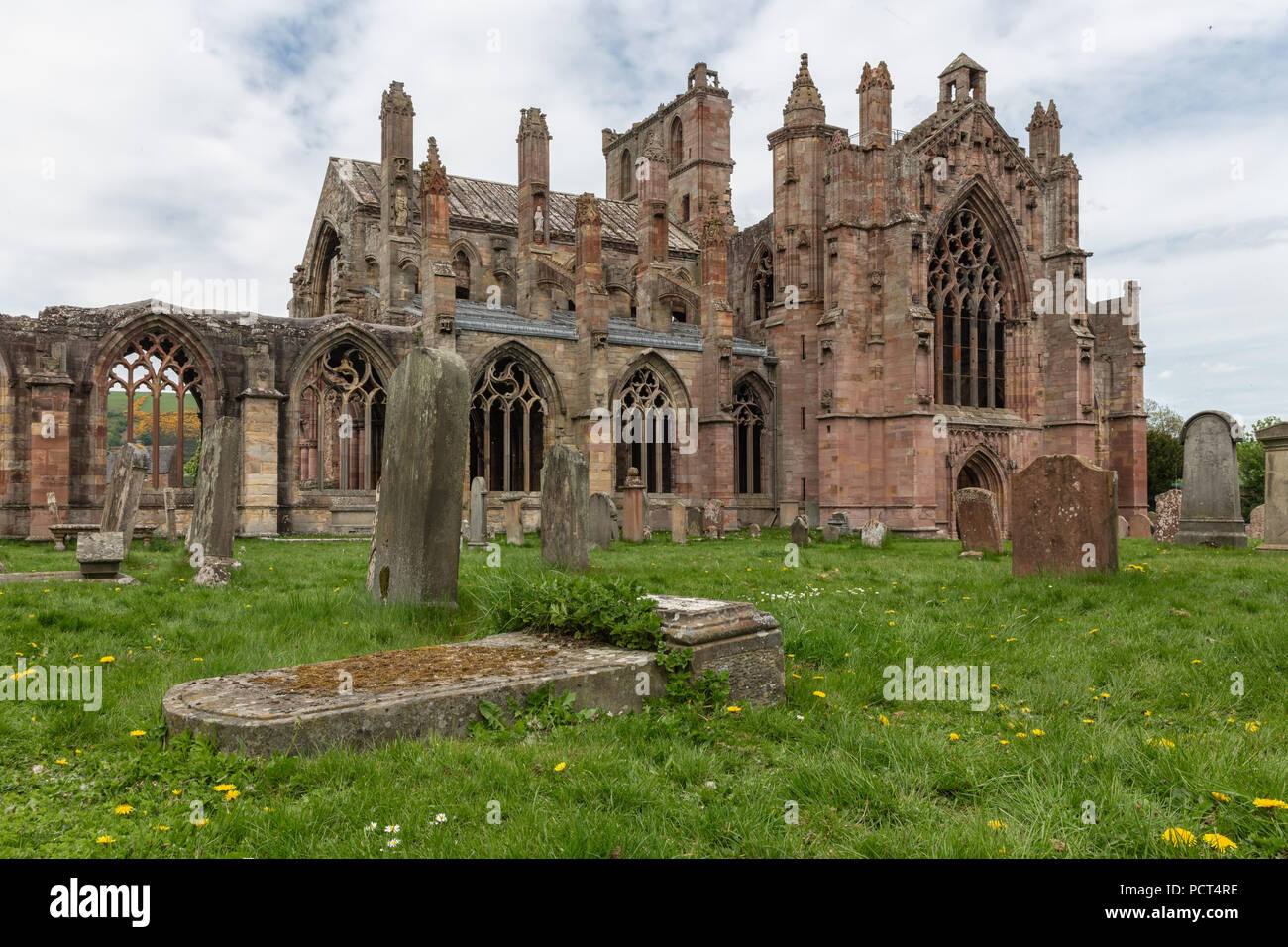 View at ruins of Melrose abbey in Scottish borders Stock Photo - Alamy