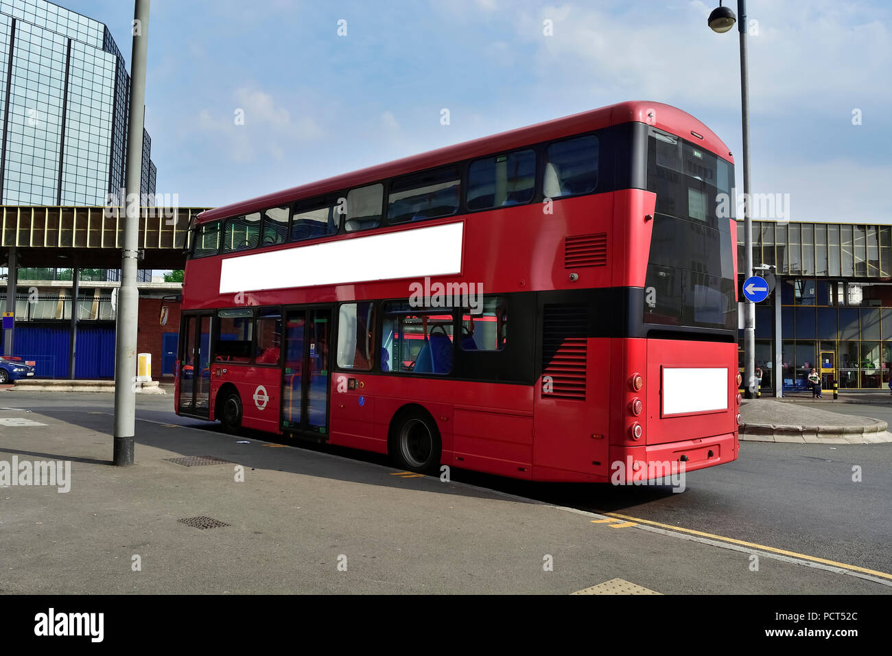 Side view Double Decker red bus is running on road in London Stock ...
