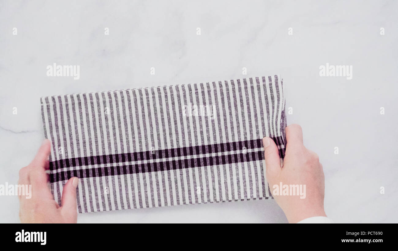 Folding Blck and white patterned paper towels on marble surface Stock ...