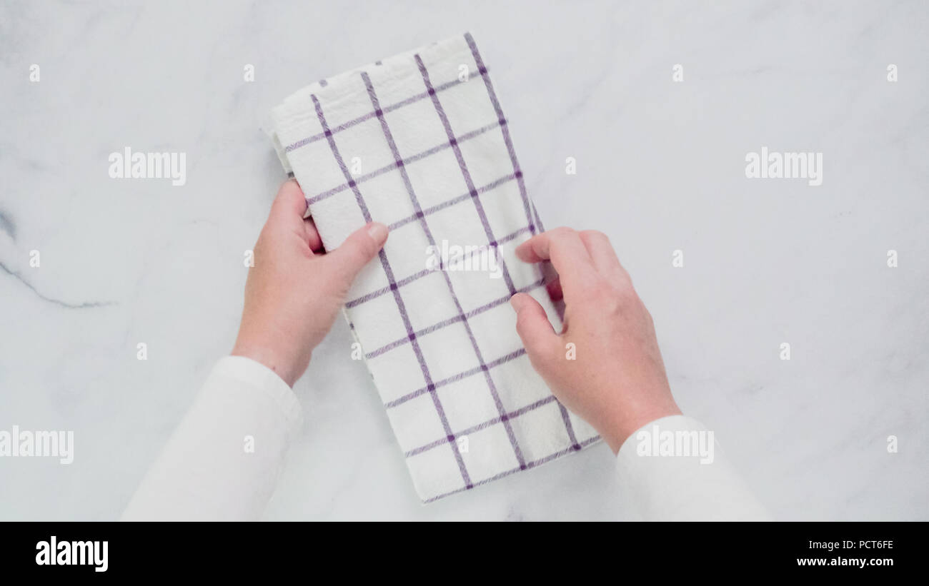 Folding Blck and white patterned paper towels on marble surface Stock ...