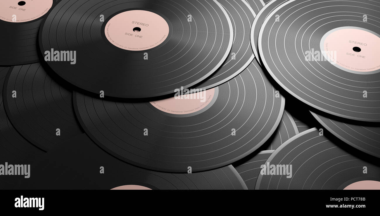 Vintage vinyl records albums LP with pink label, full background. 3d ...