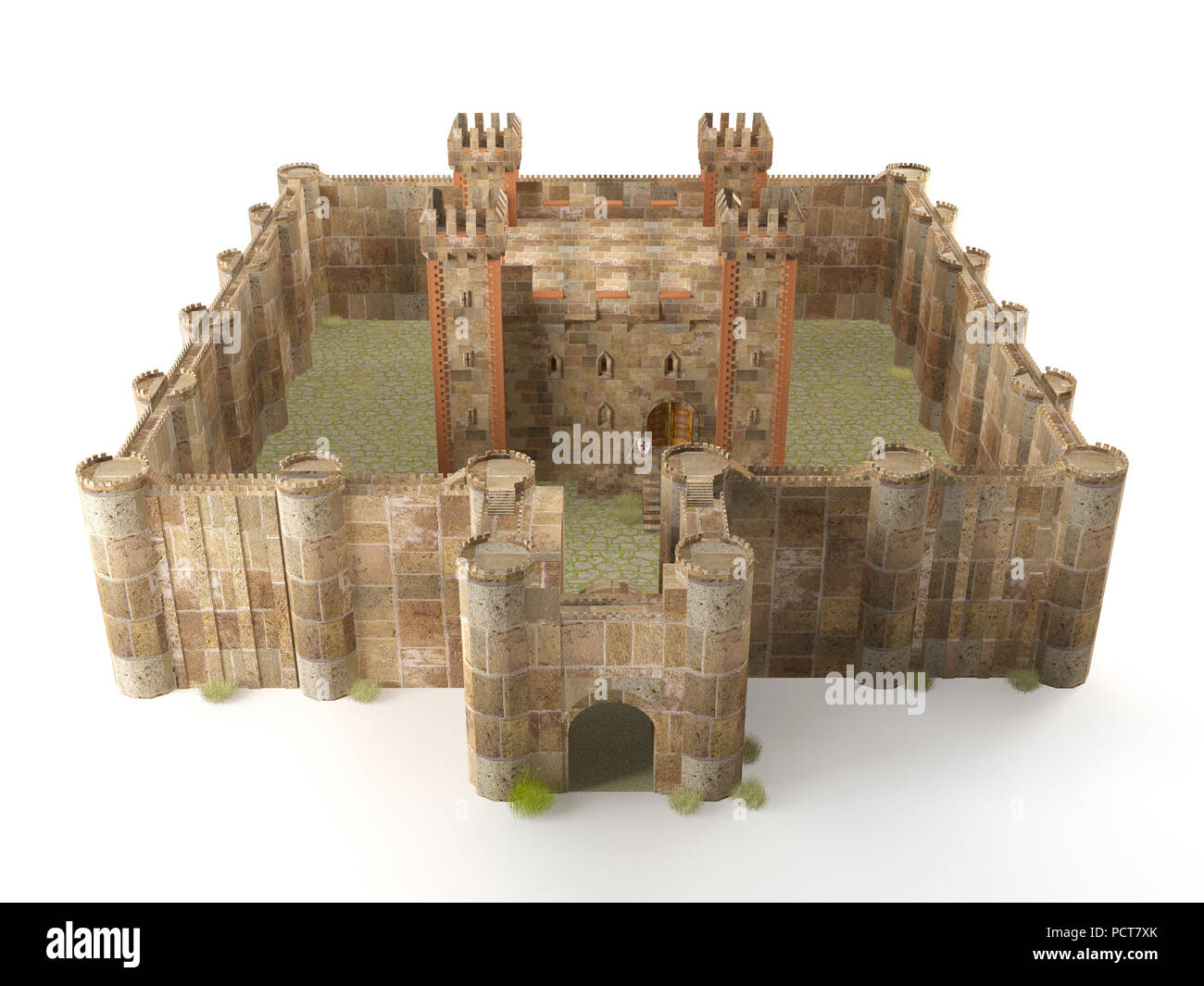 3d render stone brick stronghold isolated on white background Stock ...