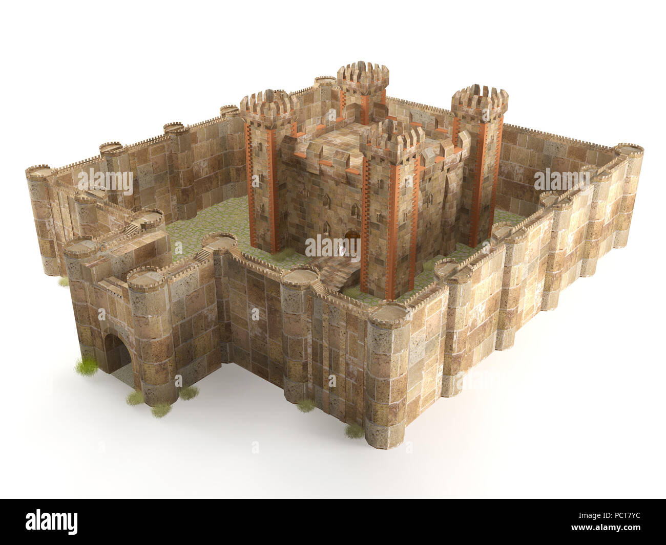 3d render stone brick stronghold isolated on white background Stock ...