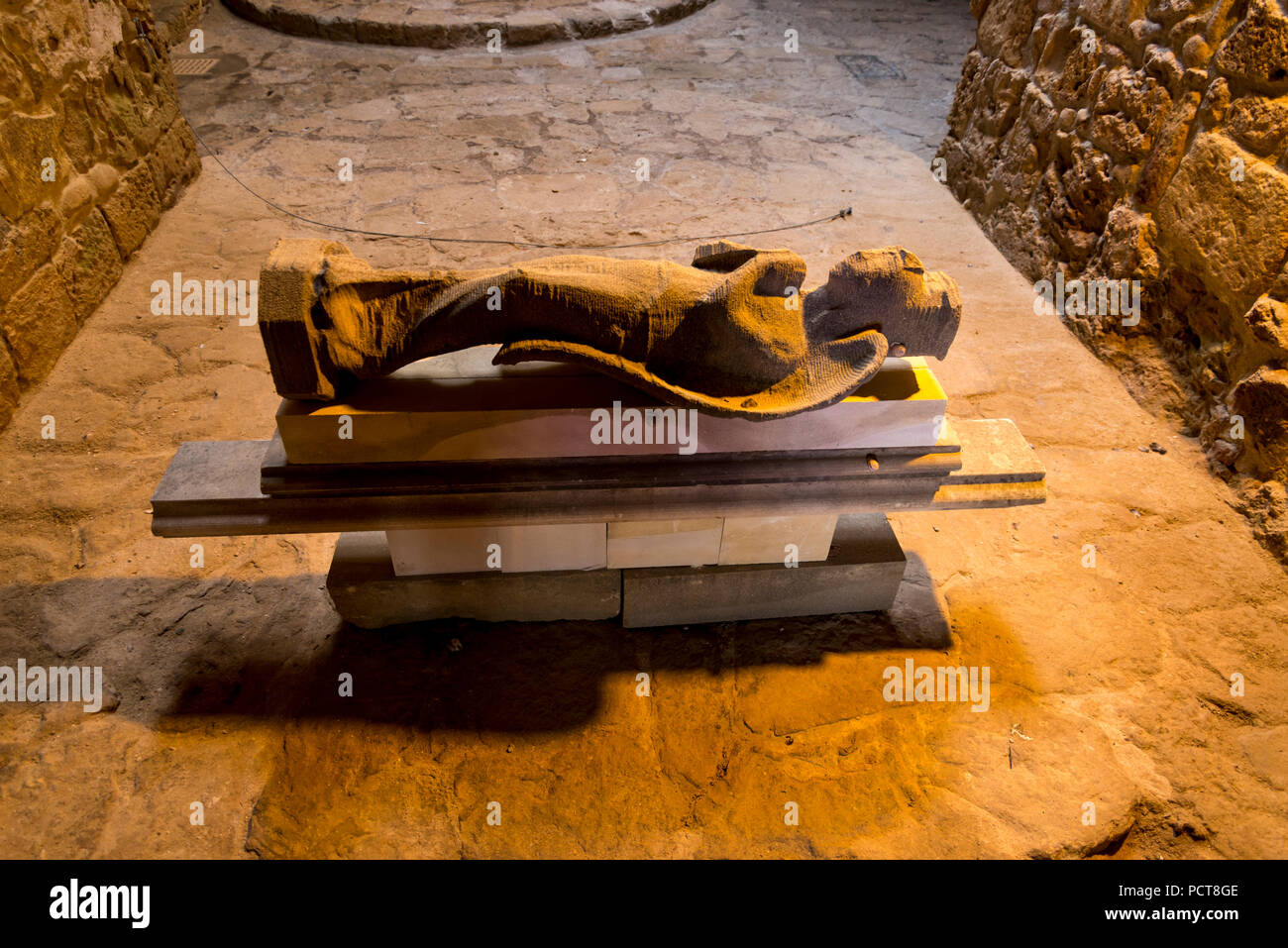 An ancient statue exhibit inside of Paphos Castle museum in Cyprus ...