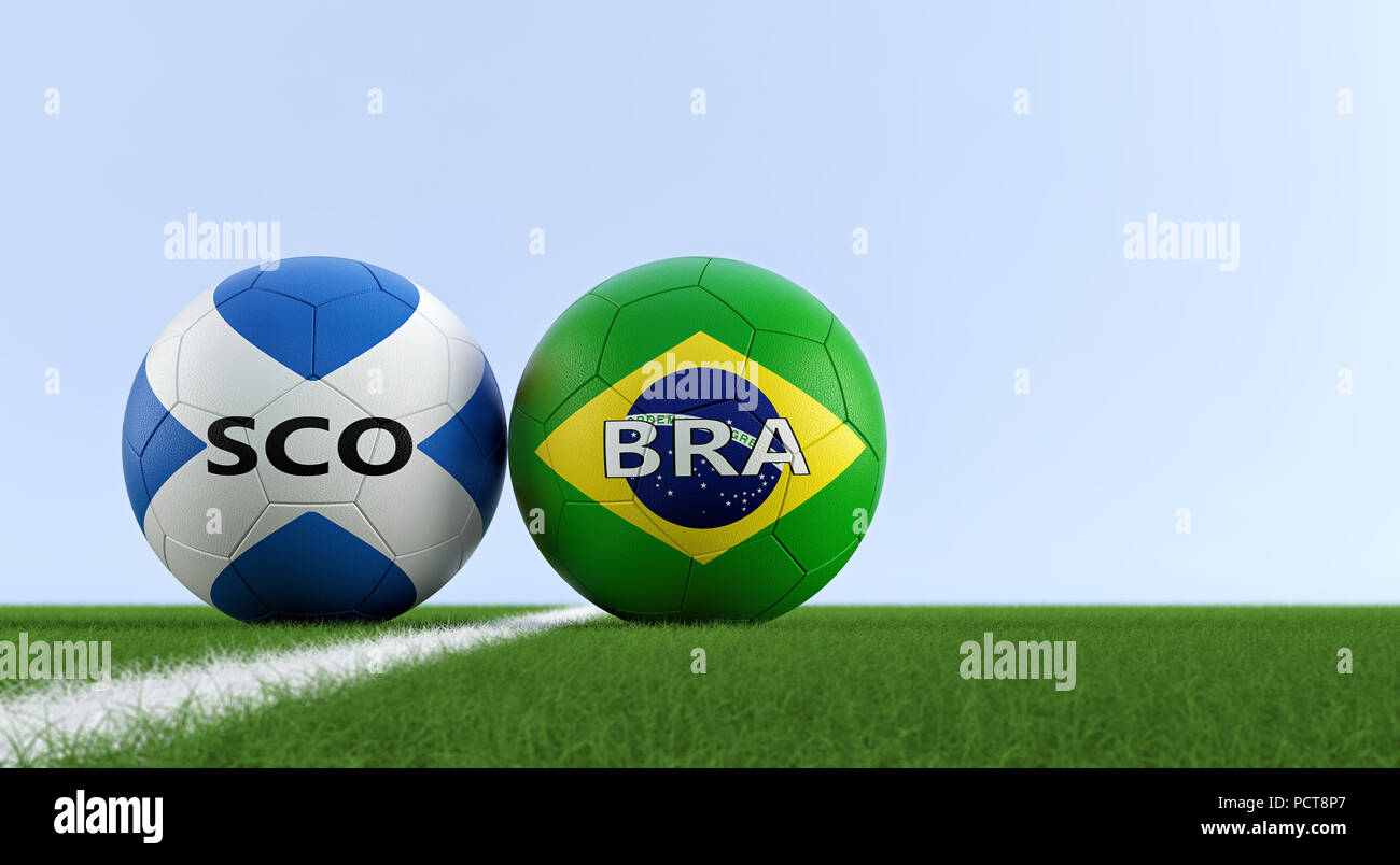 Scotland vs. Brazil Soccer Match - Soccer balls in Scotland and Brazil ...