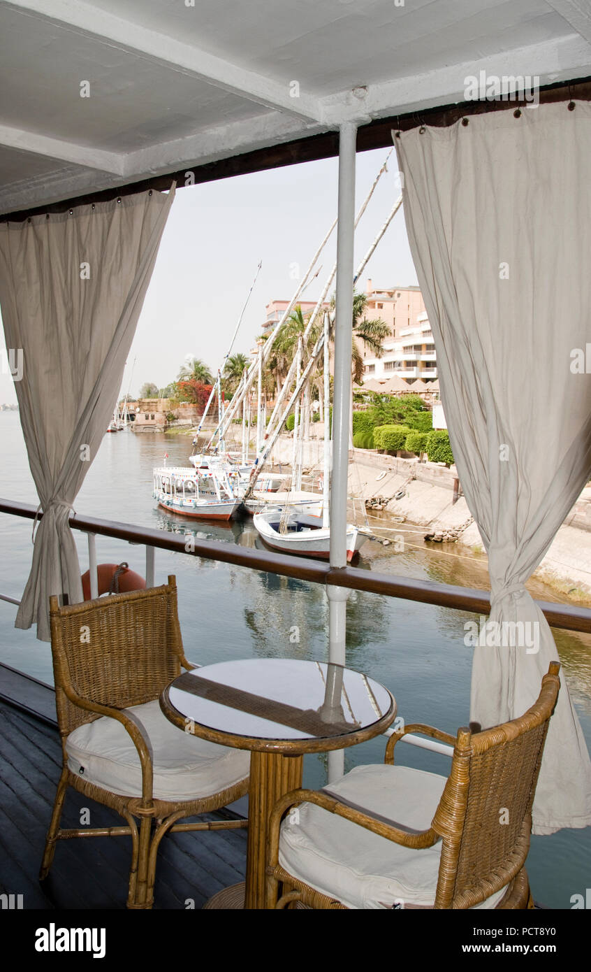View from the deck of the historic MS Sudan steamship, moored with ...